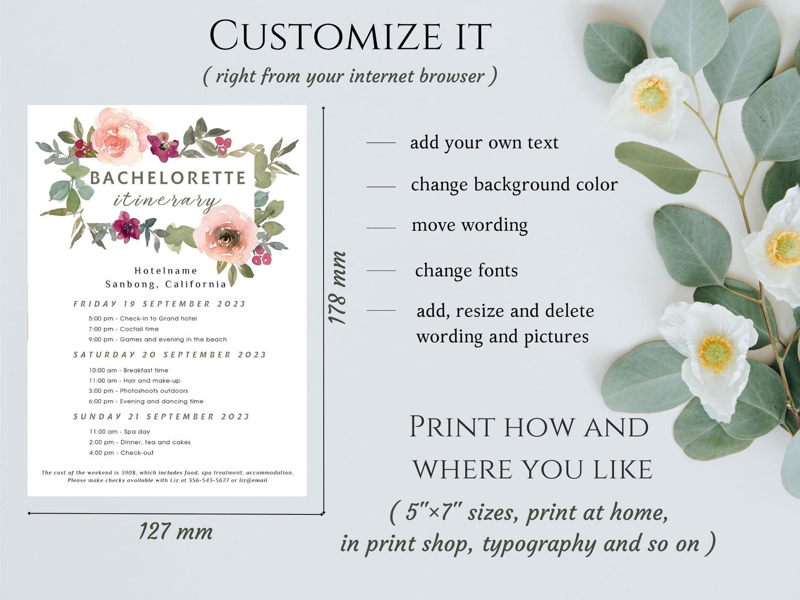 Hen Party Itinerary, Watercolor Floral Bachelorette Itinerary, Hen Do ...