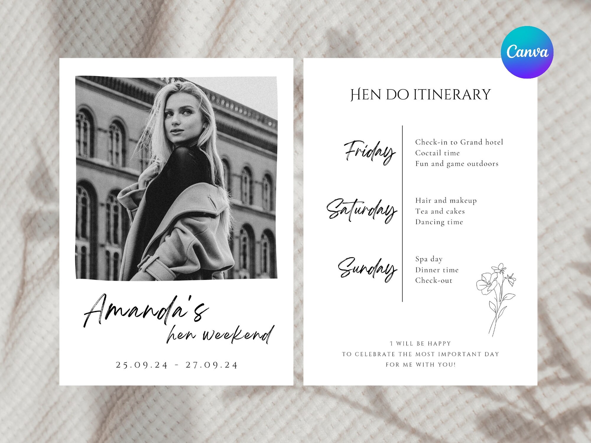 Hen Do Itinerary, Canva Hen Do Planner, Hen Do Invitation Template ...
