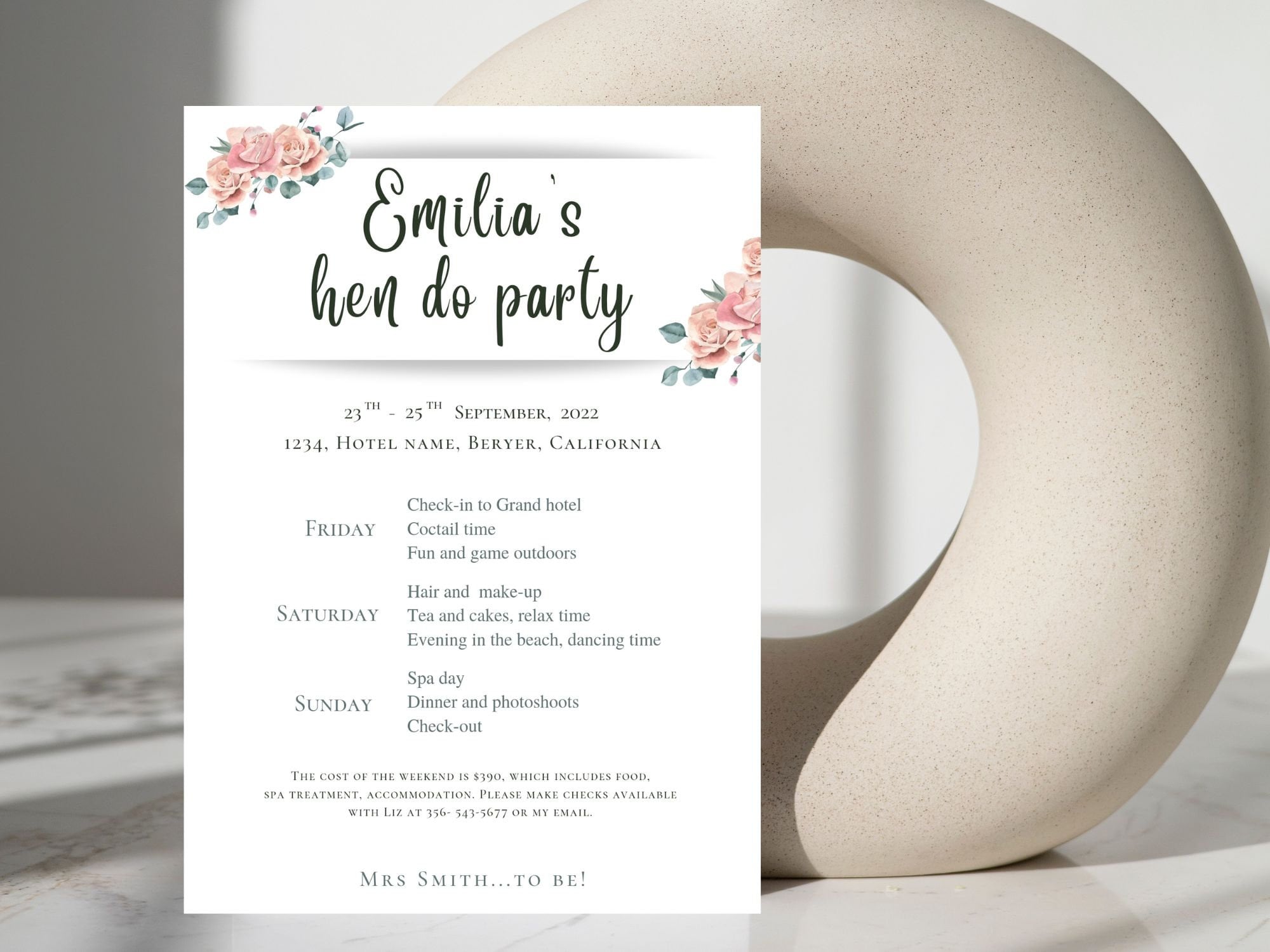 Hen Do Itinerary Template, Bachelorette Schedule, Bride to Be Printable ...