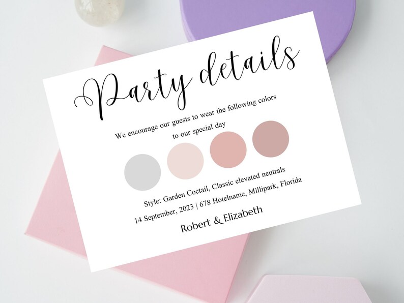 Party Details Card, Dress Code Insert, Party Info Card, Editable Canva ...