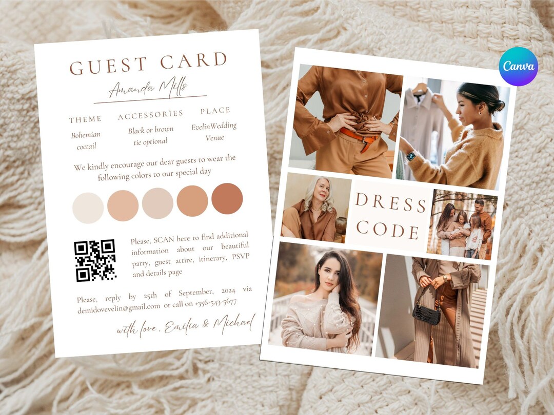 Wedding Dress Code Card Personalized Canva Template - Etsy