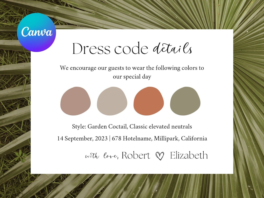 Dress Code Details Card Editable Attire Template Modern - Etsy