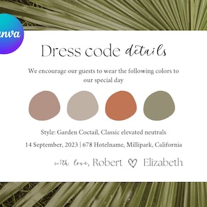 Dress Code Details Card, Editable Attire Template, Modern Guest Dress ...