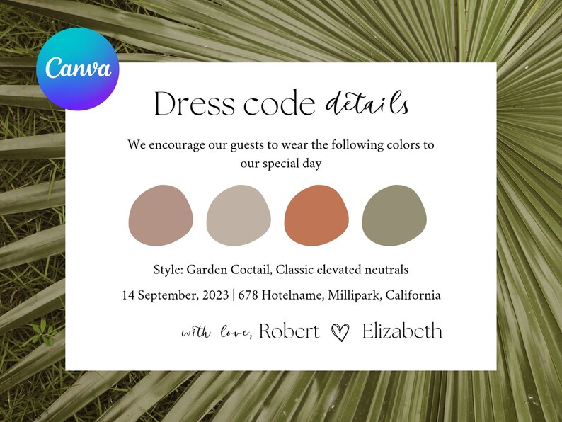 Dress Code Details Card, Editable Attire Template, Modern Guest Dress ...