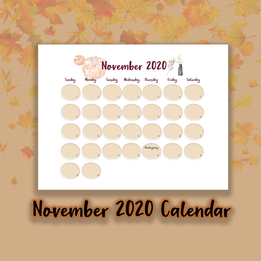 November Calendar Print, Digital Download, Thanksgiving Digital ...