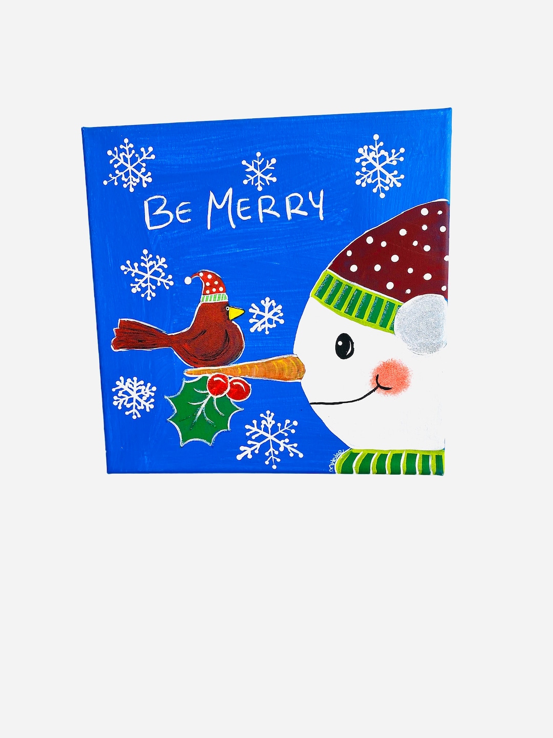 Snowman With Cardinal Christmas Painting, Farmhouse Snowman Painting ...