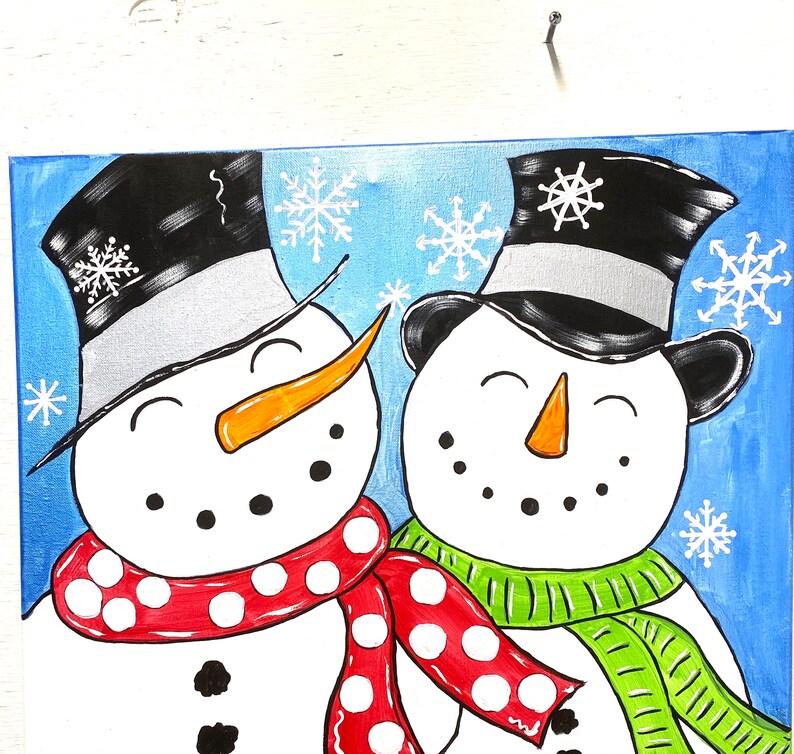 Christmas Snowmen Painting, Happy Snowman Acrylic Painting, Snowman in ...