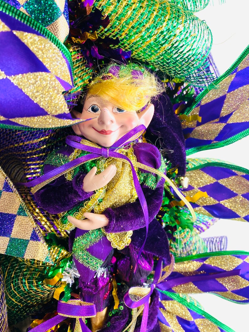 Mardi Gras Front Door Wreath, Jester Elf, Fat Tuesday Wall Hanger for ...