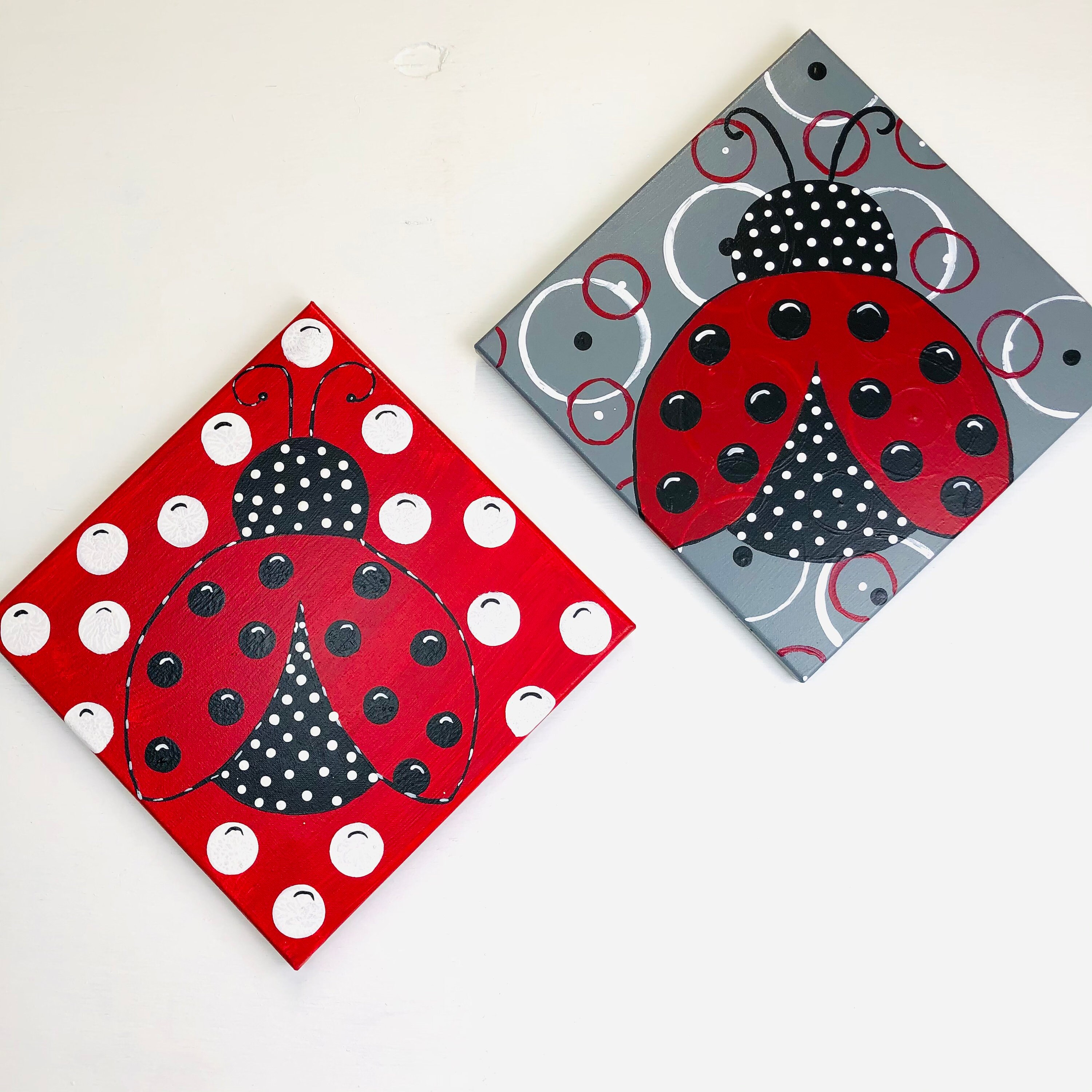 Whimsical Ladybug Acrylic Painting Farmhouse Lady Bug | Etsy