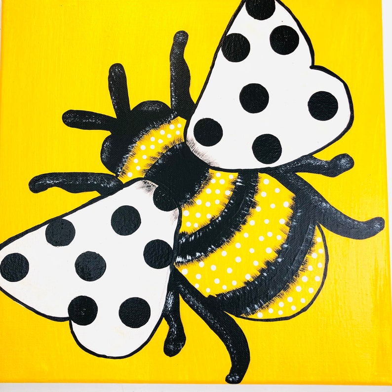 Bumblebee Acrylic Painting, Bumblebee Stretched Canvas Summer Original ...