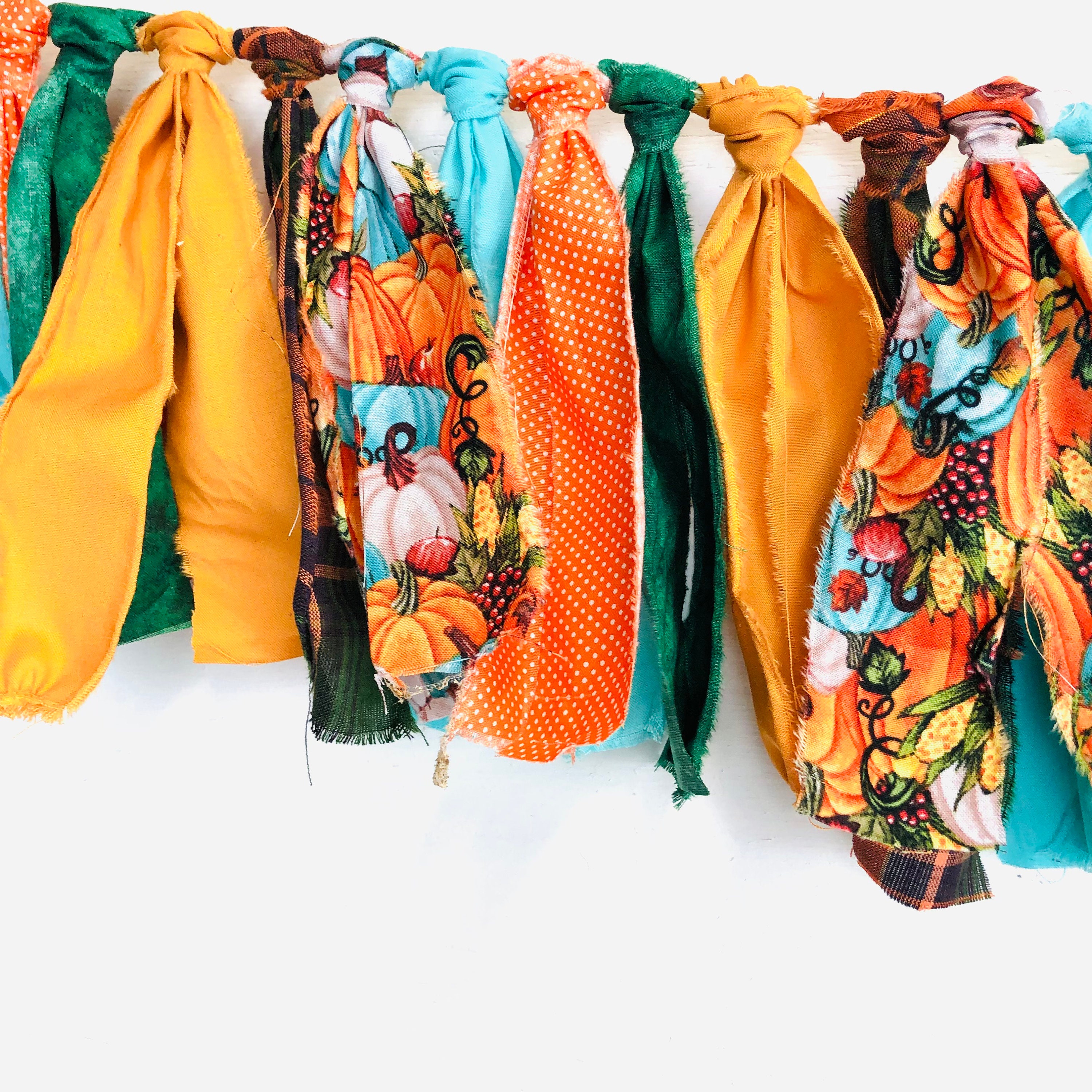 Fall Pumpkin Rag Garland Teal Pumpkin Rag Garland Autumn - Etsy