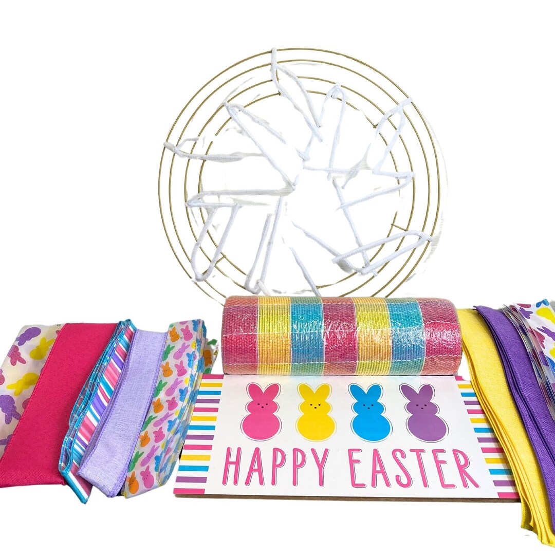 Happy Easter Bunny Front Door Wreath Kit, DIY Easter Bunny Wreath Kit ...