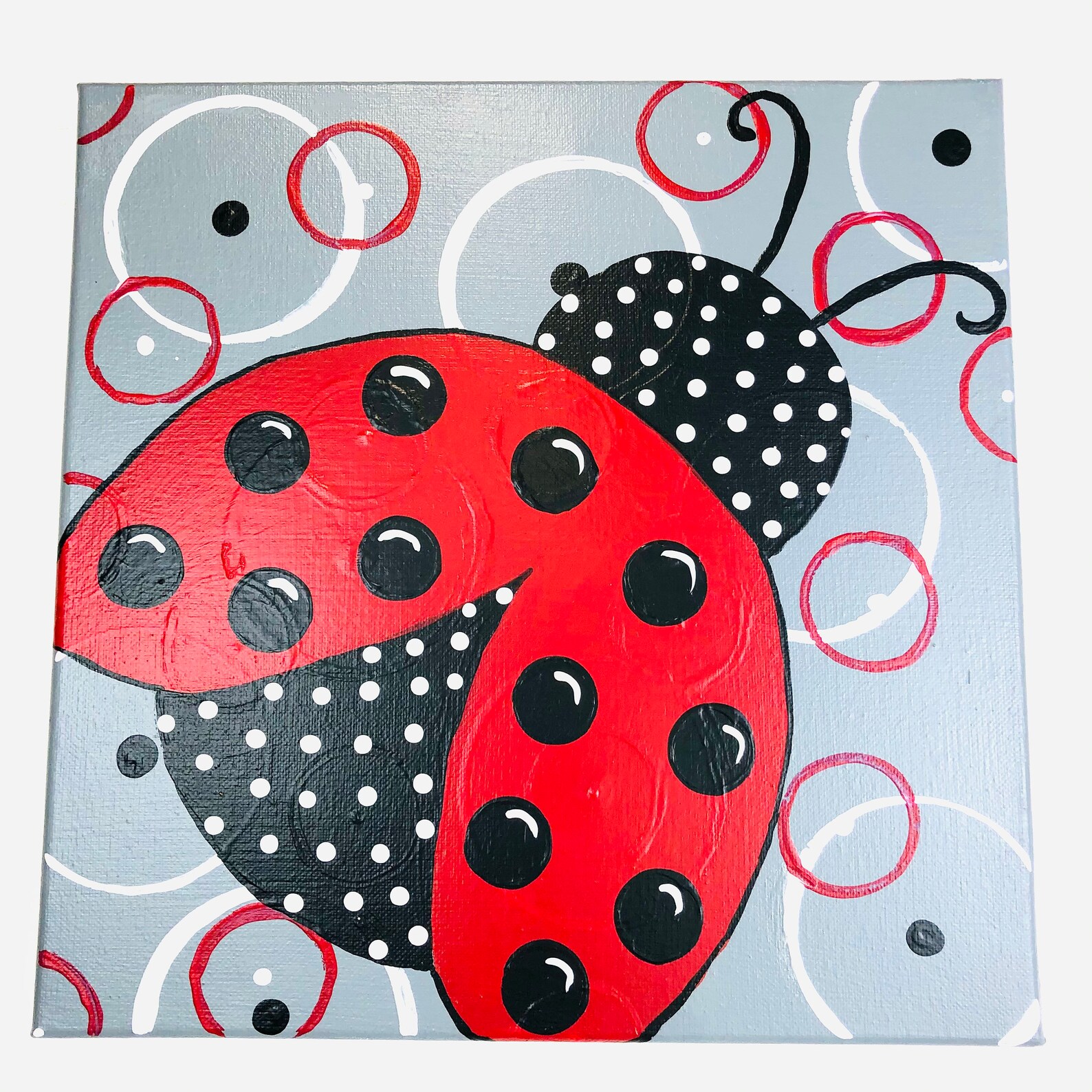 Whimsical Ladybug Acrylic Painting, Farmhouse Lady Bug Original ...