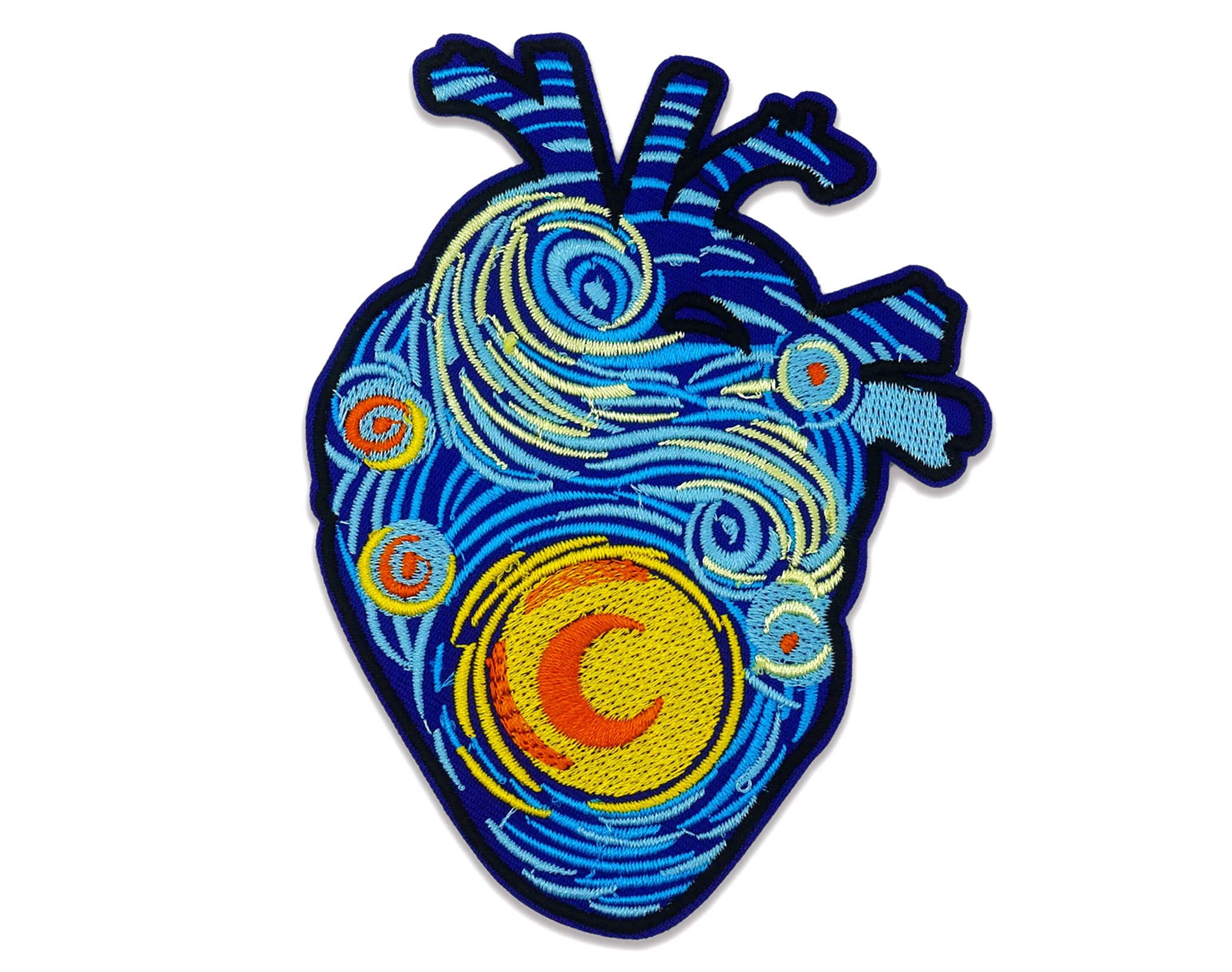 Blue Embroidered Heart Patch With Starry Pattern Flowing - Etsy