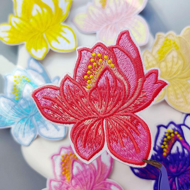 Embroidered Lotus Fabric - Etsy