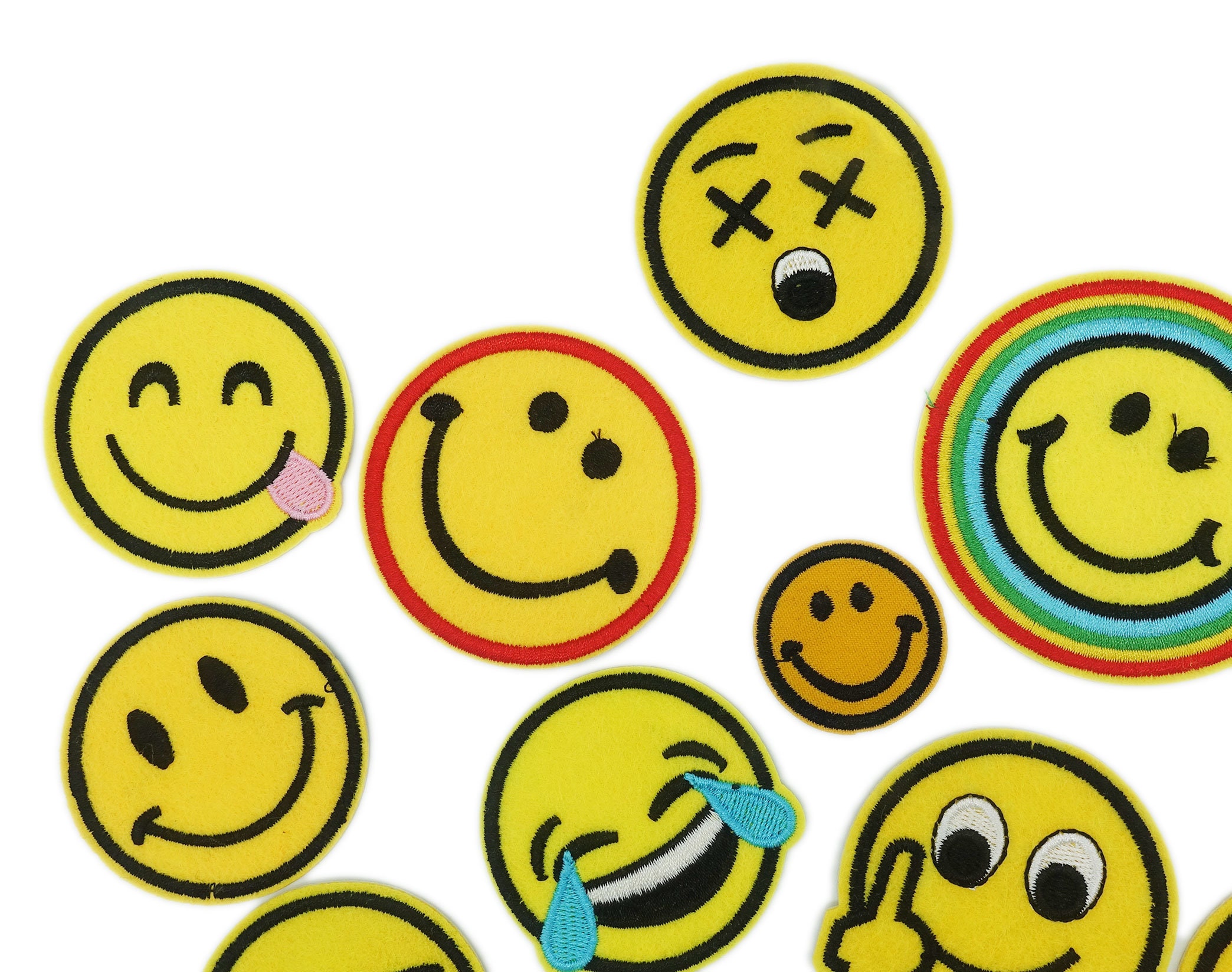 Yellow Emoji Patch, Fun Smiley Face Embroidered Iron on Sew on Patch ...