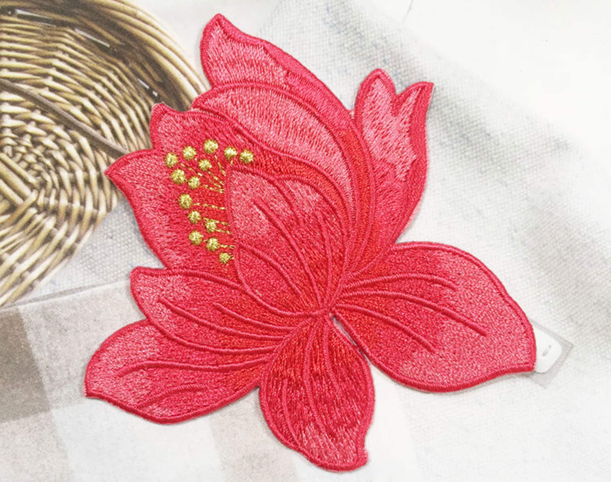 12 Colors Embroidered Lotus Patches,floral Self-adhesive Patch Applique ...