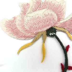 Pink Rose Flower Iron on Sew on Patch, Embroidered Pink Flower Patch ...