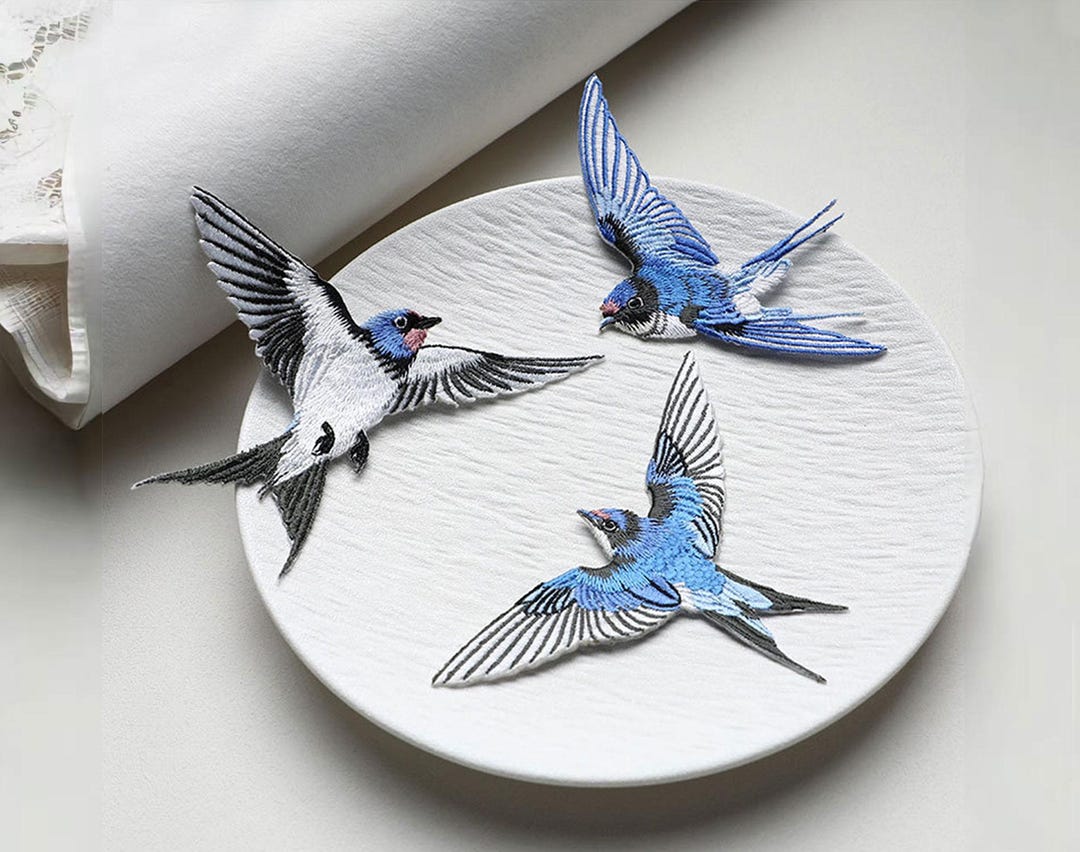 Embroidered Swallow Iron-on Patches,symmetrical Embroidered Decor Pattern,chinese Realistic ...