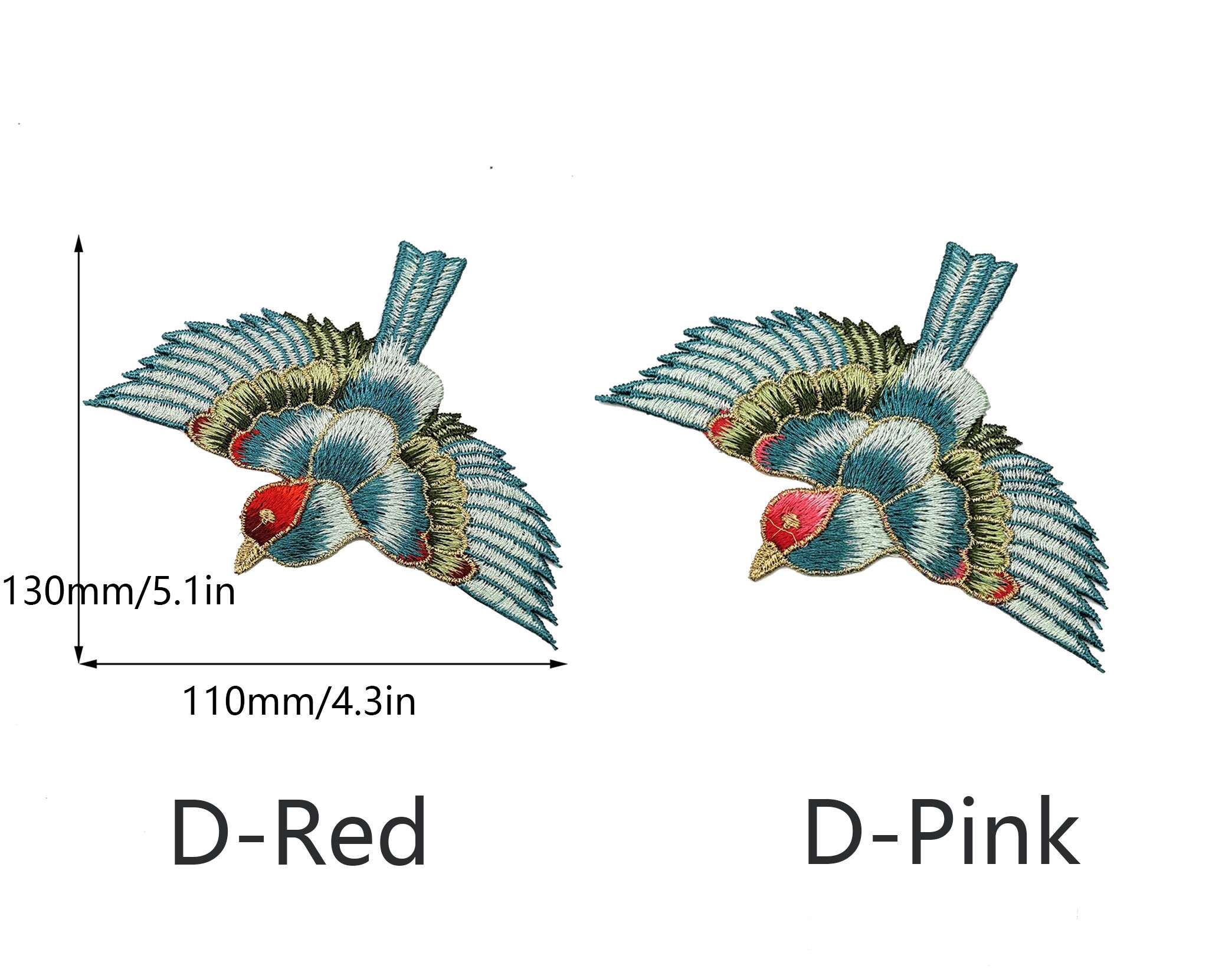 Large Red/pink Peony Flower and Bird Embroidered Patch, Sew on Chinese ...
