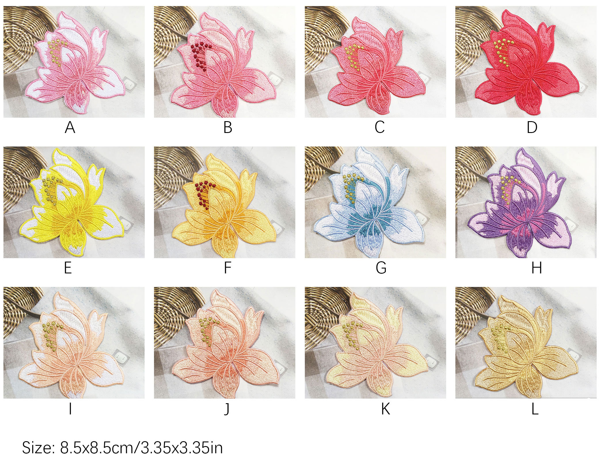 12 Colors Embroidered Lotus Patches,floral Self-adhesive Patch Applique ...