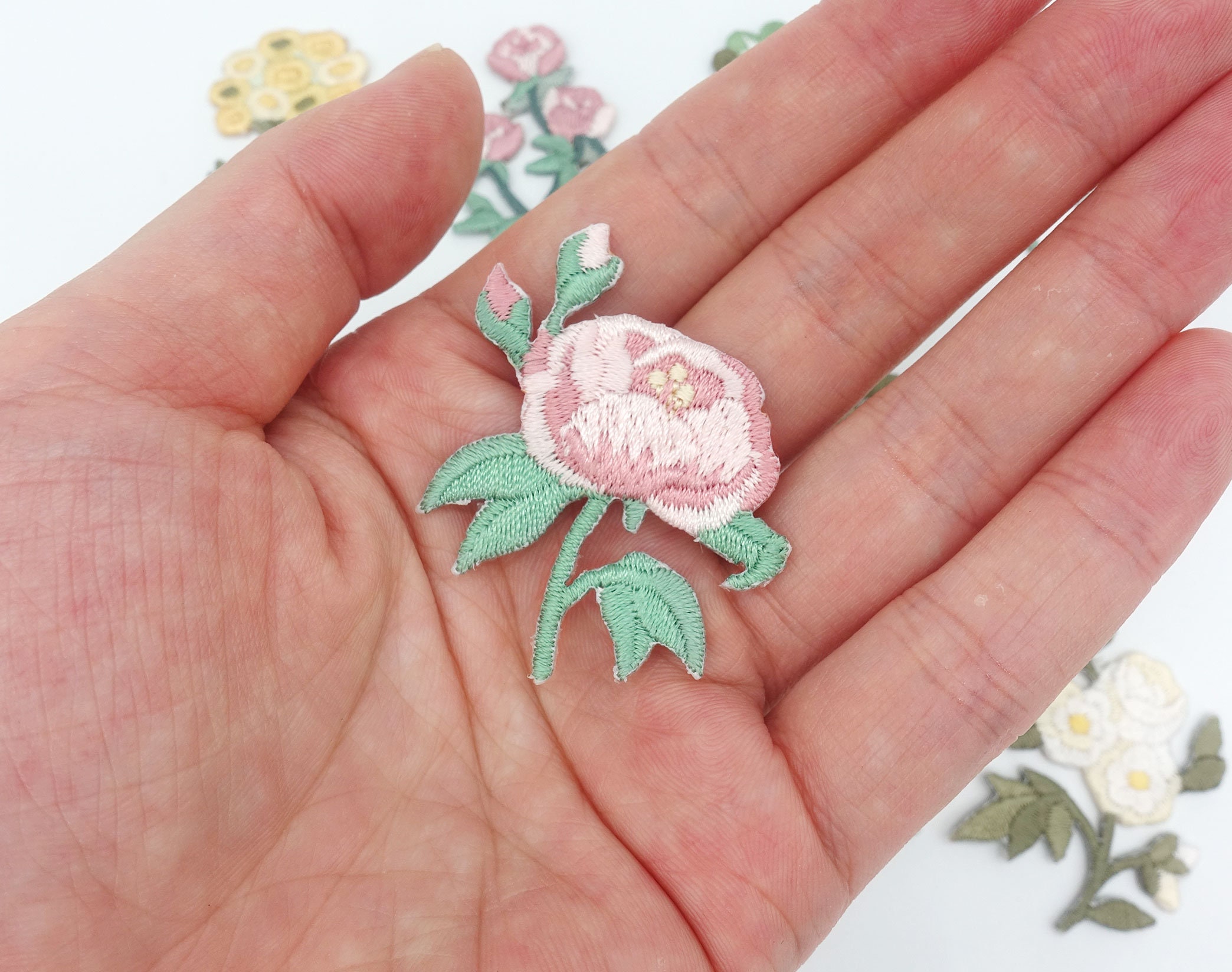 Yellow Pink Rose Flower Iron on Patch, Lily of the Valley Clover ...
