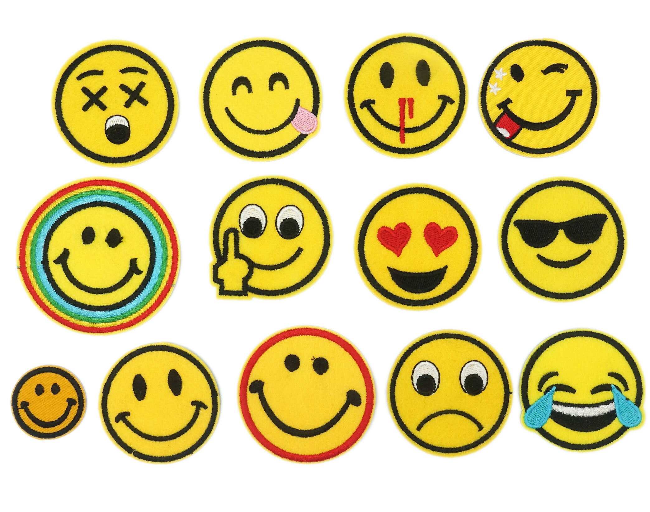 Yellow Emoji Patch, Fun Smiley Face Embroidered Iron on Sew on Patch ...
