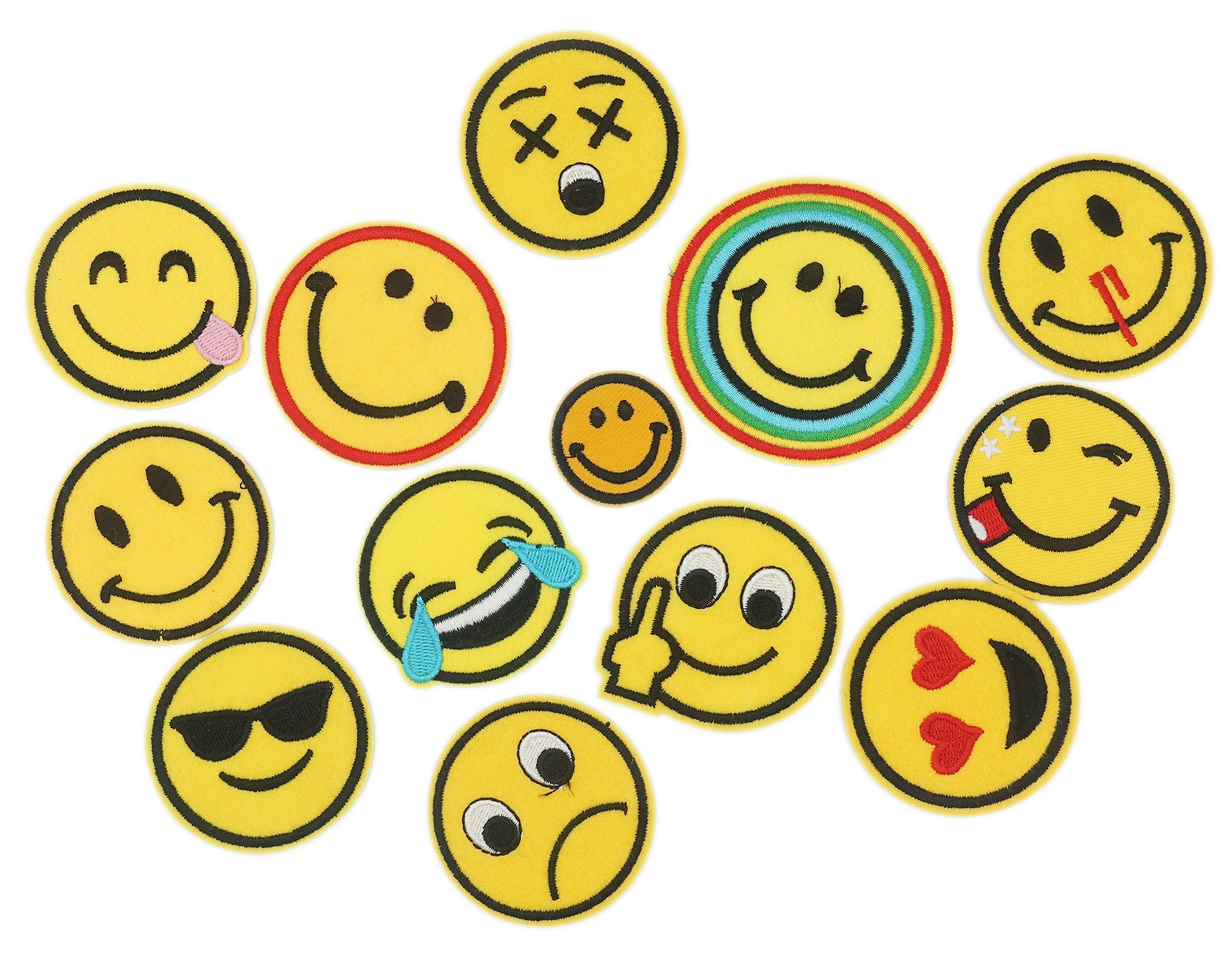 Yellow Emoji Patch, Fun Smiley Face Embroidered Iron on Sew on Patch Applique, Happy Face ...