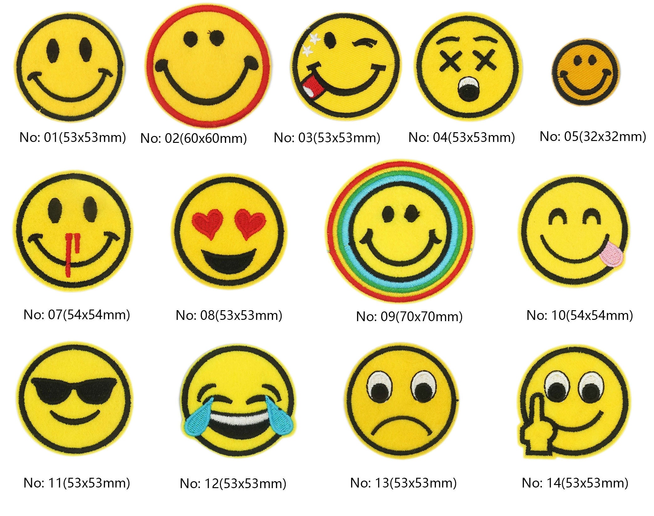 Yellow Emoji Patch, Fun Smiley Face Embroidered Iron on Sew on Patch ...
