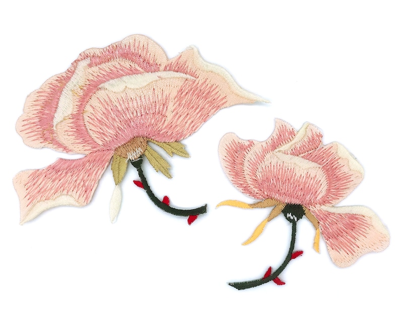 Pink Rose Flower Iron on Sew on Patch, Embroidered Pink Flower Patch ...