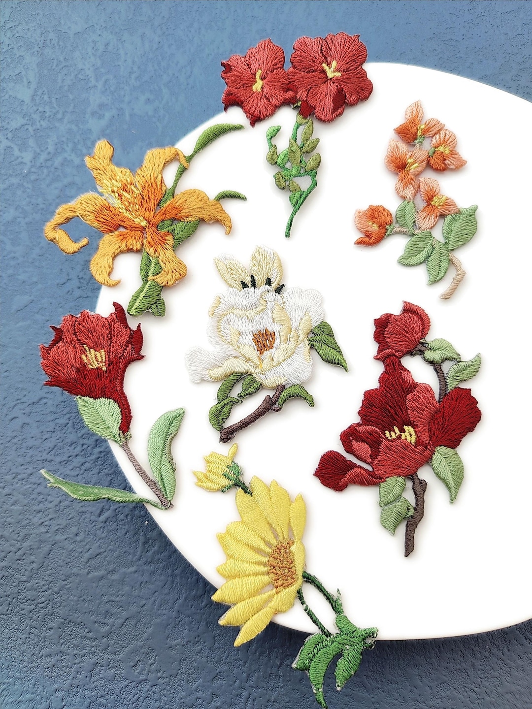 Embroidered Small Flower Patch,yellow Orange Floral Iron-on Applique ...