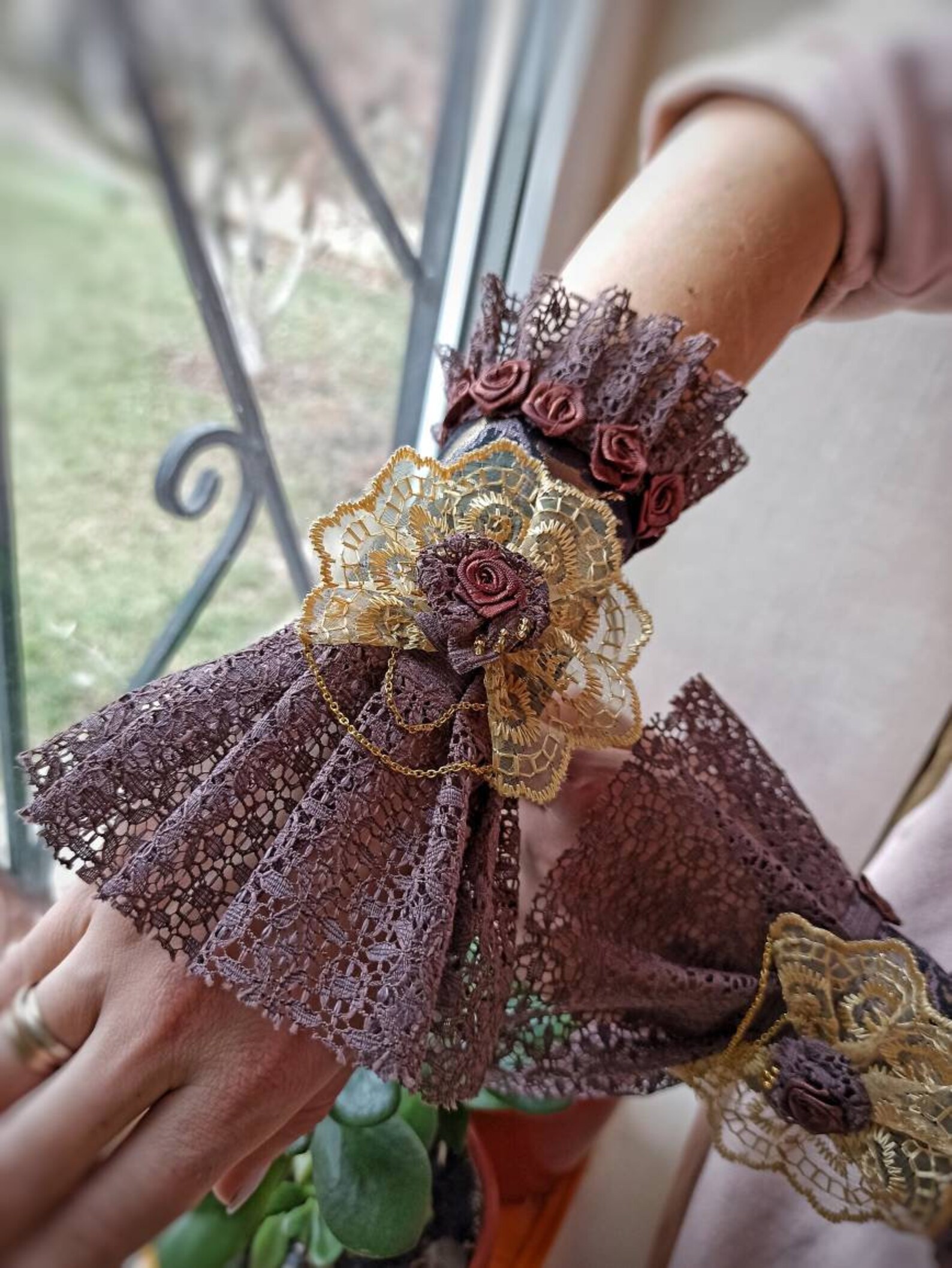 Pair of Beautiful Cuffs, Steampunk Wrist Cuffs, Vintage Cuffs, Lace ...