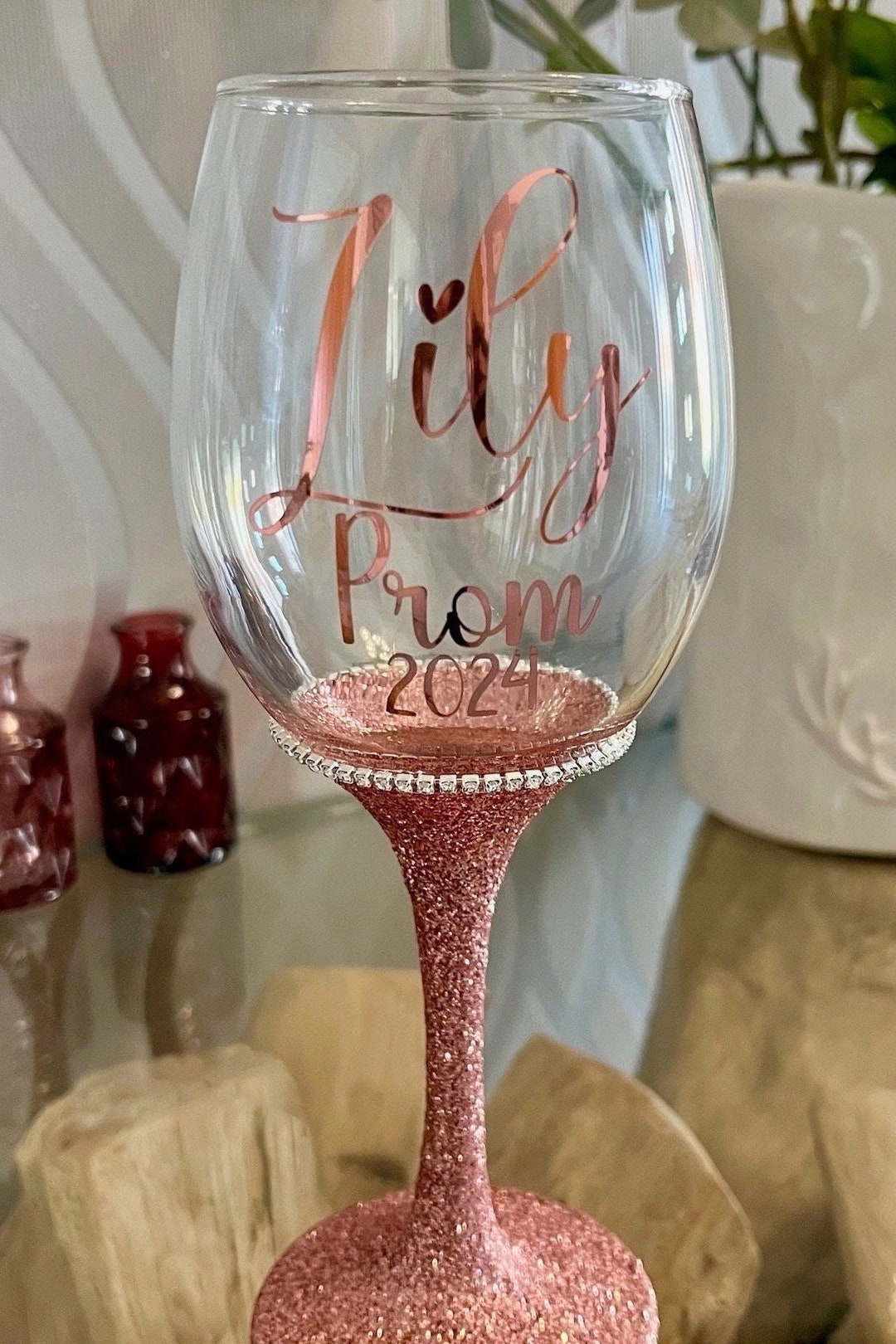 Personalised Diamanté Prom Glass Glittered Wine Prosecco Gin Tumbler ...