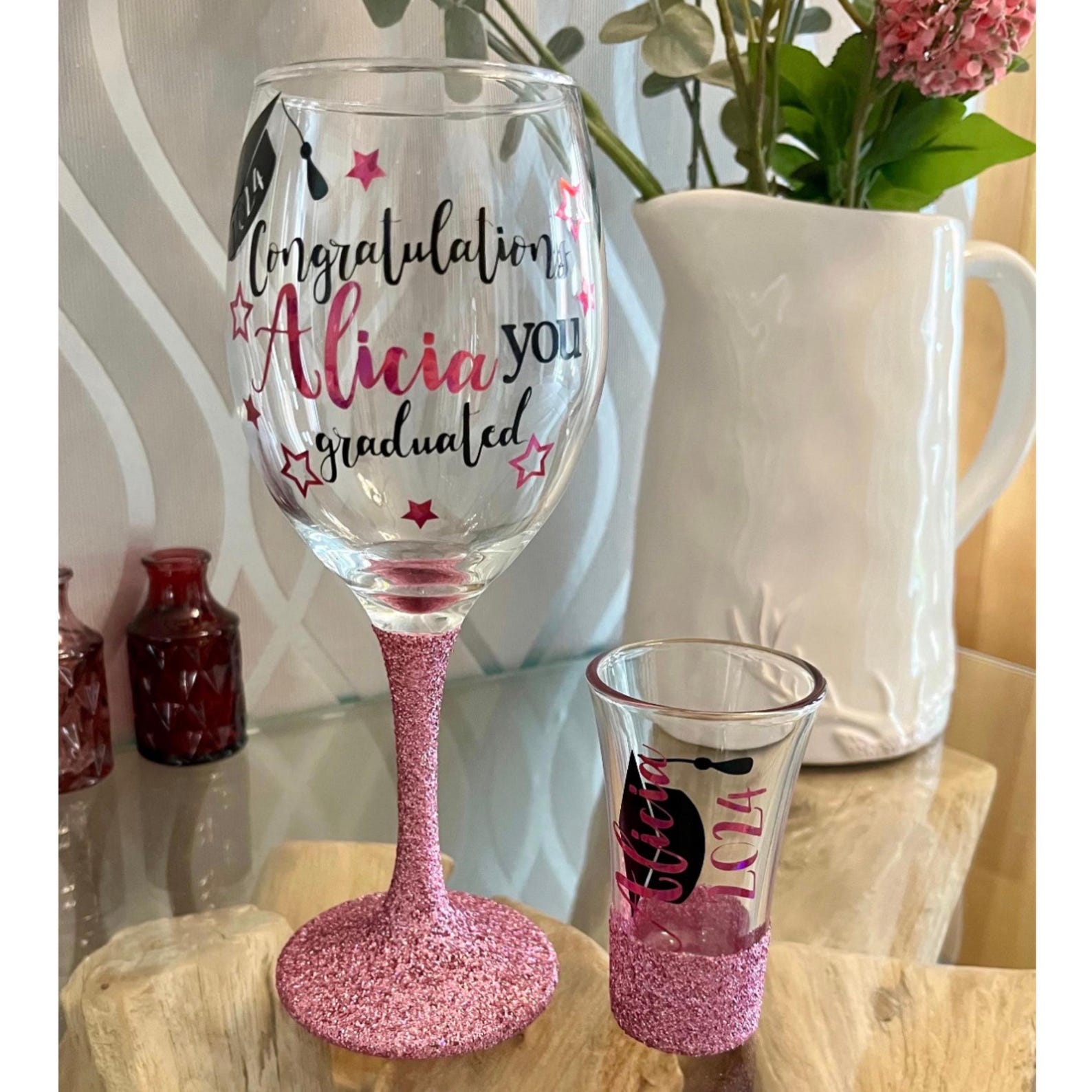 Personalised Glitter Graduation Glass: Custom Name Keepsake - Etsy