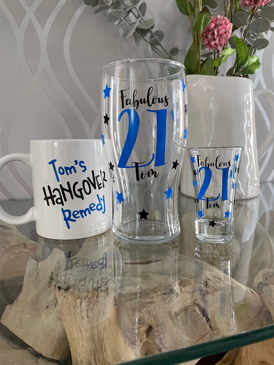 Personalised Birthday Gift Set | Custom Age Pint Glass, Shot Glass and ...