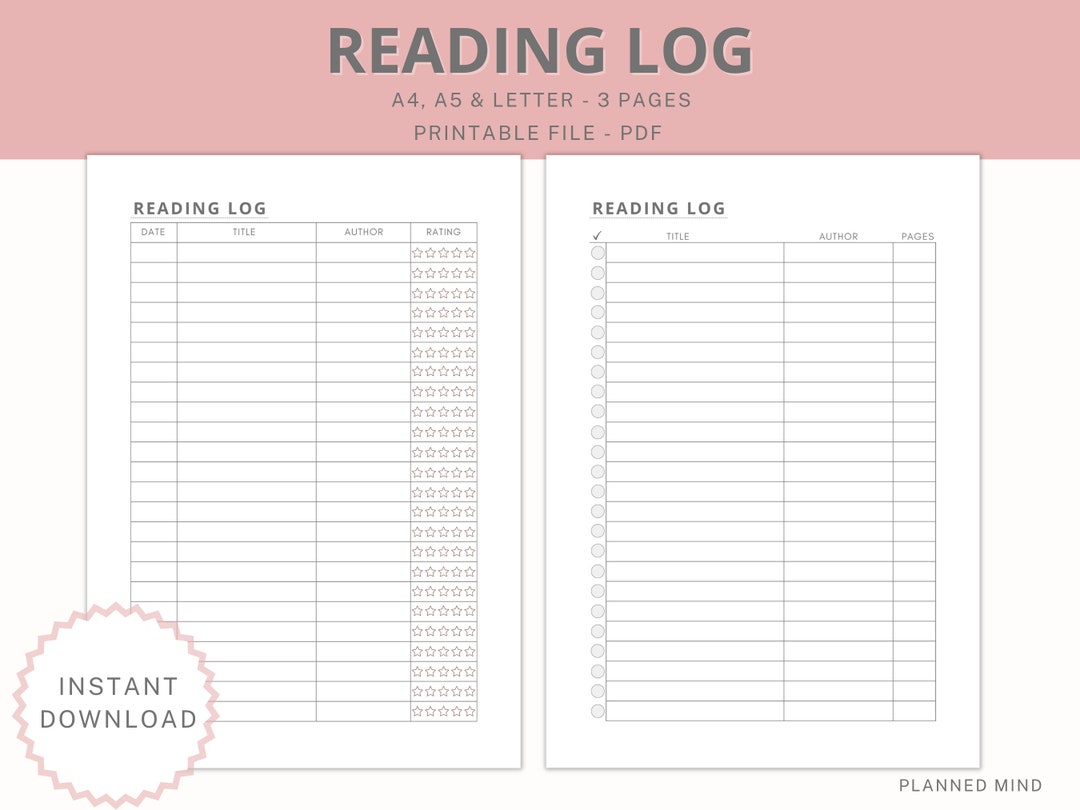 Reading Log Printable, Reading Goal Planner Insert, Printable Book ...