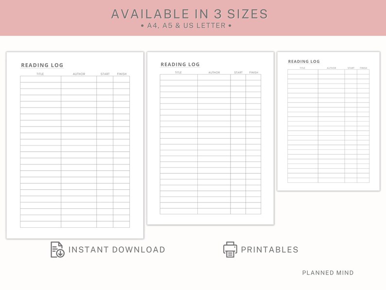 Reading Log Printable, Reading Goal Planner Insert, Printable Book ...