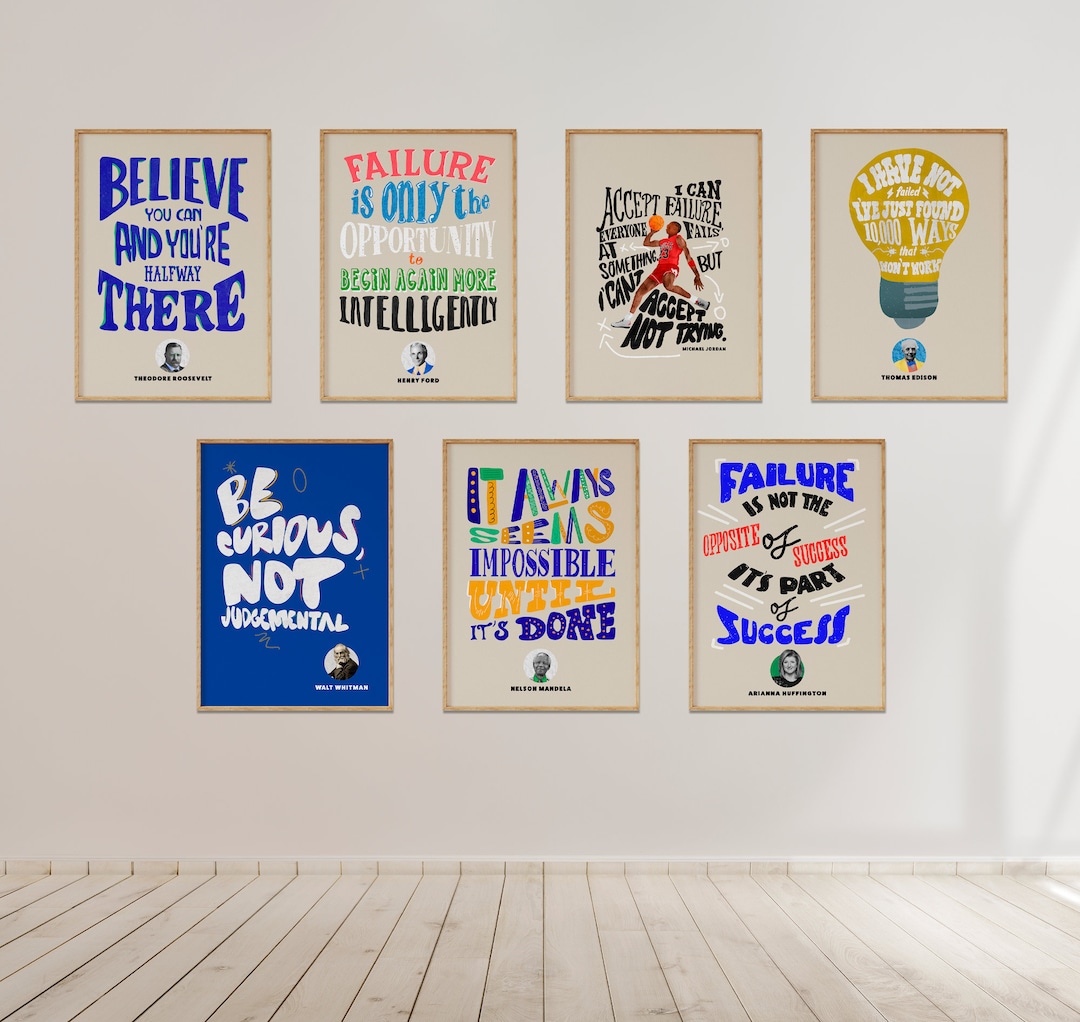 Growth Mindset Posters- Set of 7- Positivity Art Illustration ...