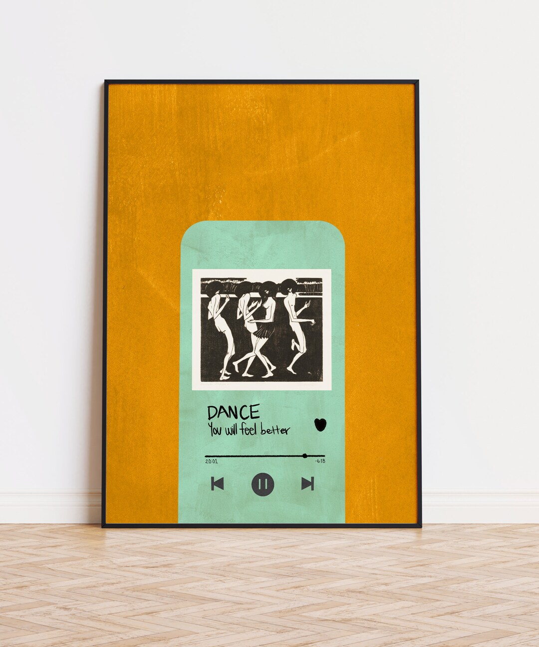Dance Wall Art Music Art Yellow Mustard, Mint Colors, Wall Art Decor ...
