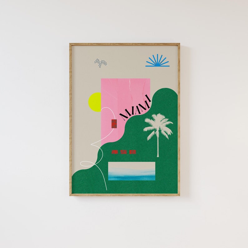 Miami Art Print, Modern Beach Wall Art, Retro Florida Decor, Abstract ...