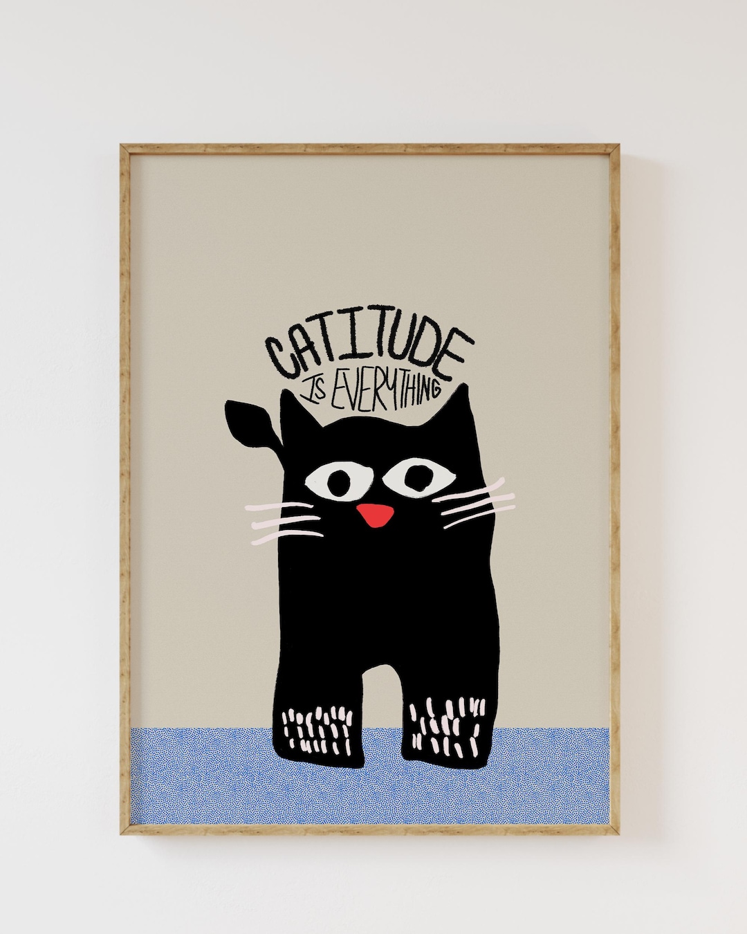 Cattitude Cat Print, Funny Cat Wall Art, Black Cat Illustration, Quirky ...