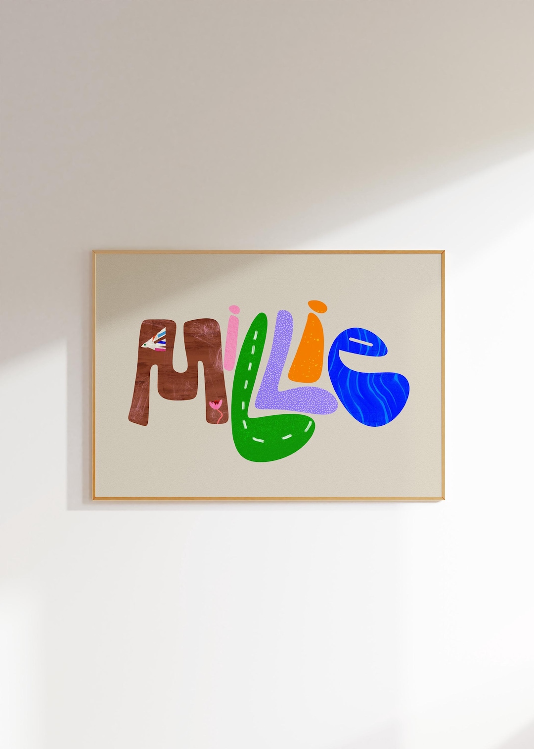 Millie, Colorful Name Art Print, Eclectic Home Decor, Vibrant Textured ...