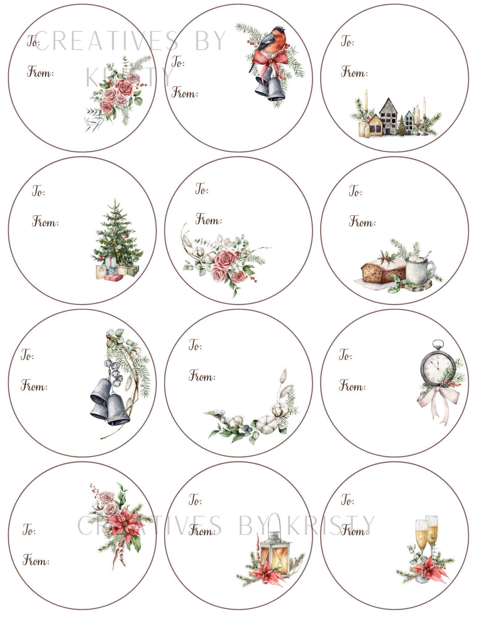 Printable Christmas Gift Tags, 24 Unique Simplistic Beautiful Blush ...