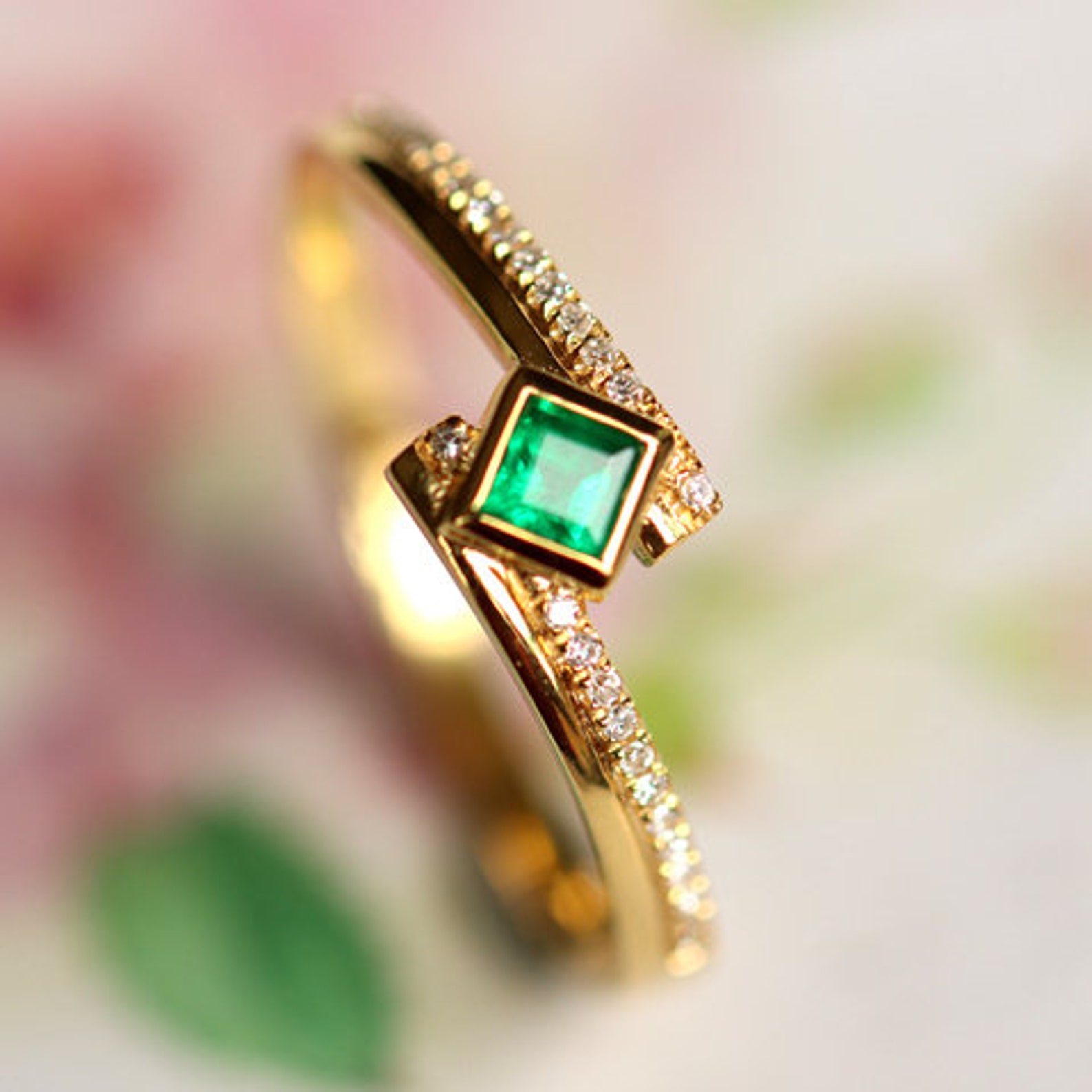 Emerald Ring Princess Cut Emerald Engagement Ring 14K Gold - Etsy UK