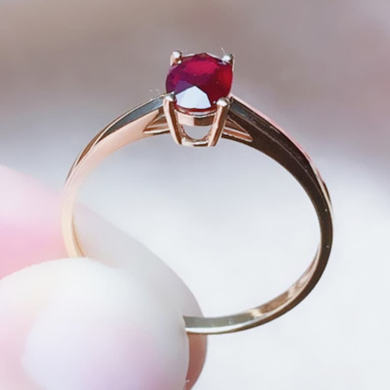 Natural Bangkok Ruby Solitaire Ring 14K Gold Ruby Valentine - Etsy