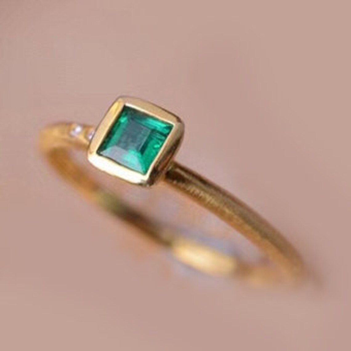Natural Emerald Ring 14K Square Shape Emerald Ring Minimalist | Etsy