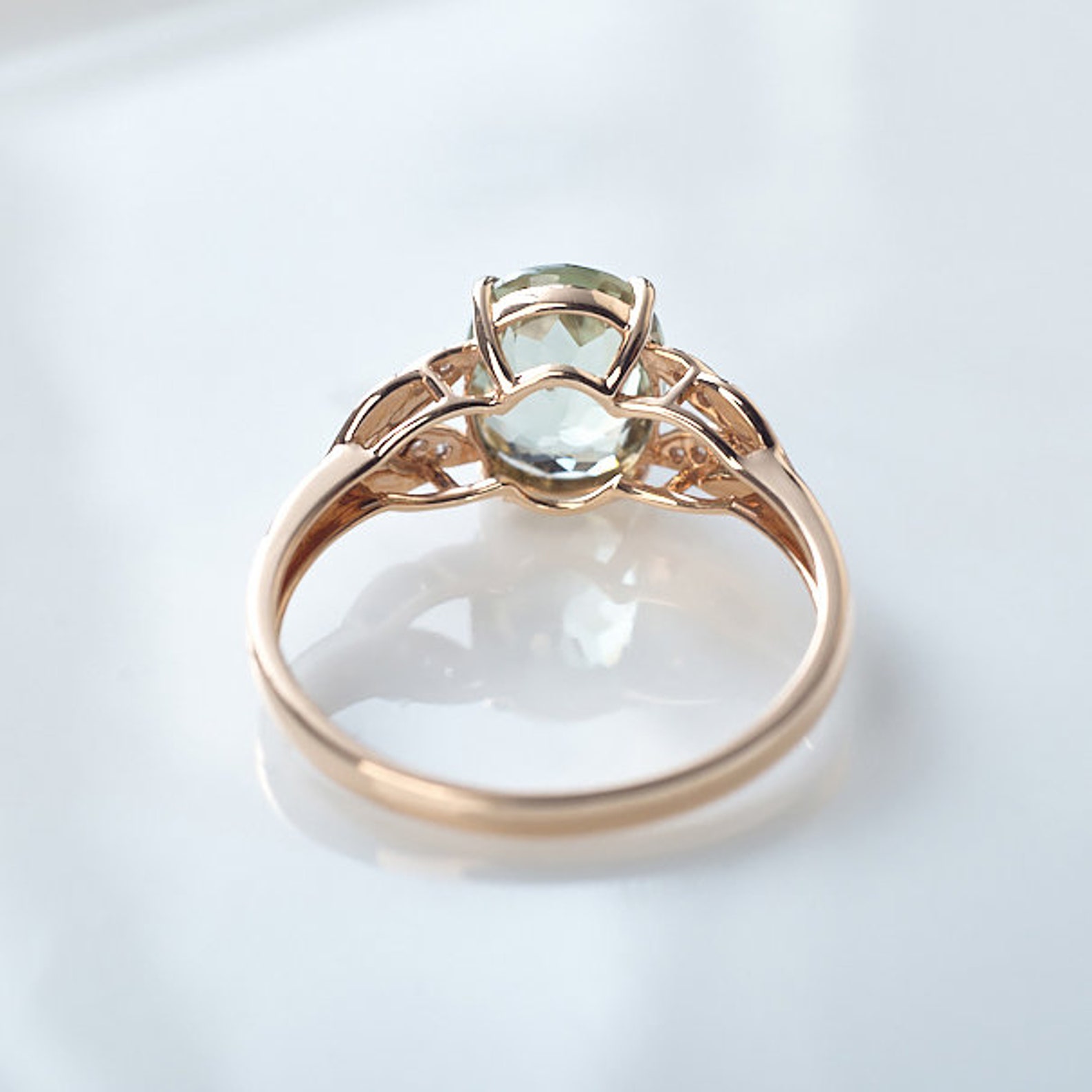 Green Amethyst Cocktail Engagement Ring 14K Green Stone | Etsy