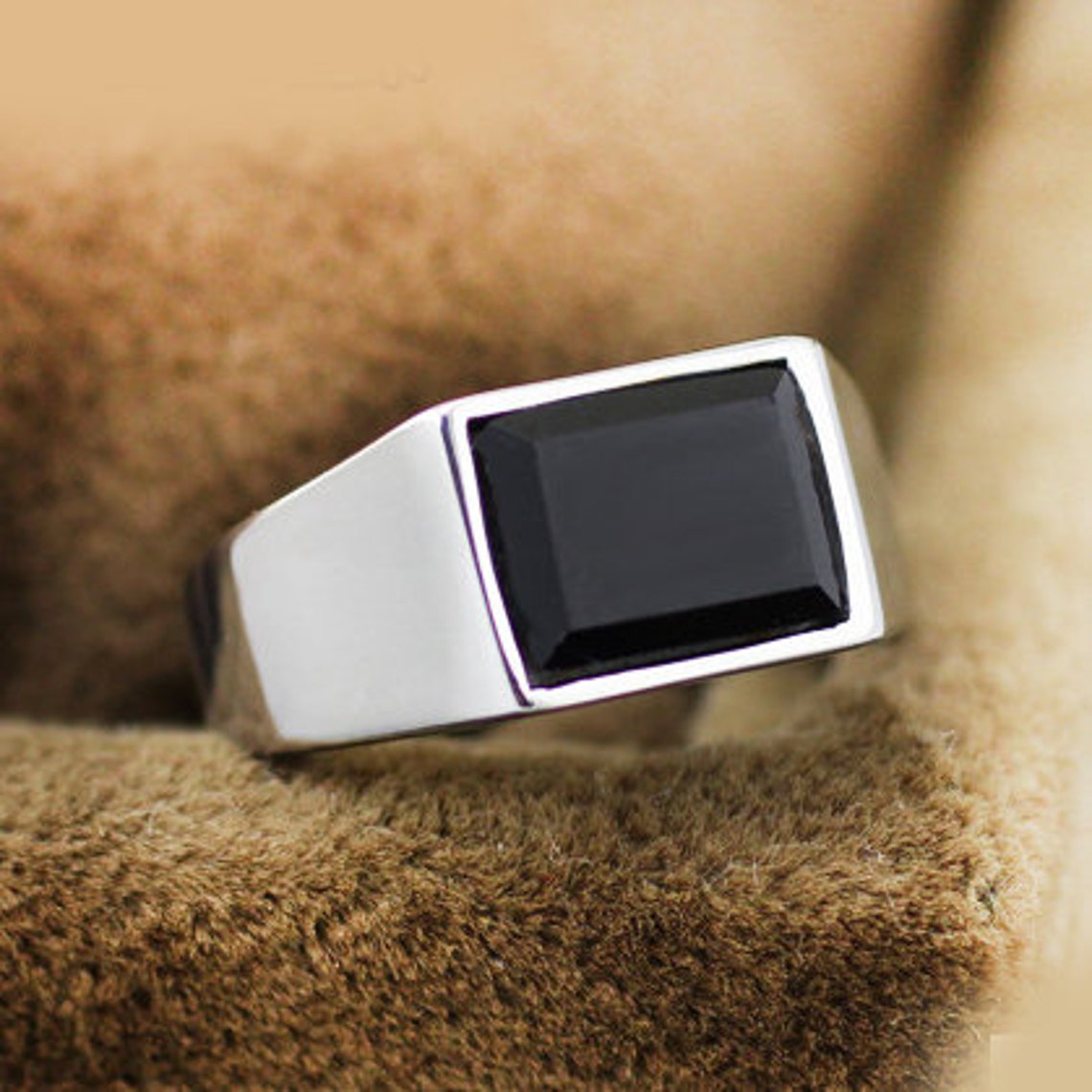 2.00ct Black Onyx Men's Ring Fine Quality Onyx Signet Ring Rectangle ...