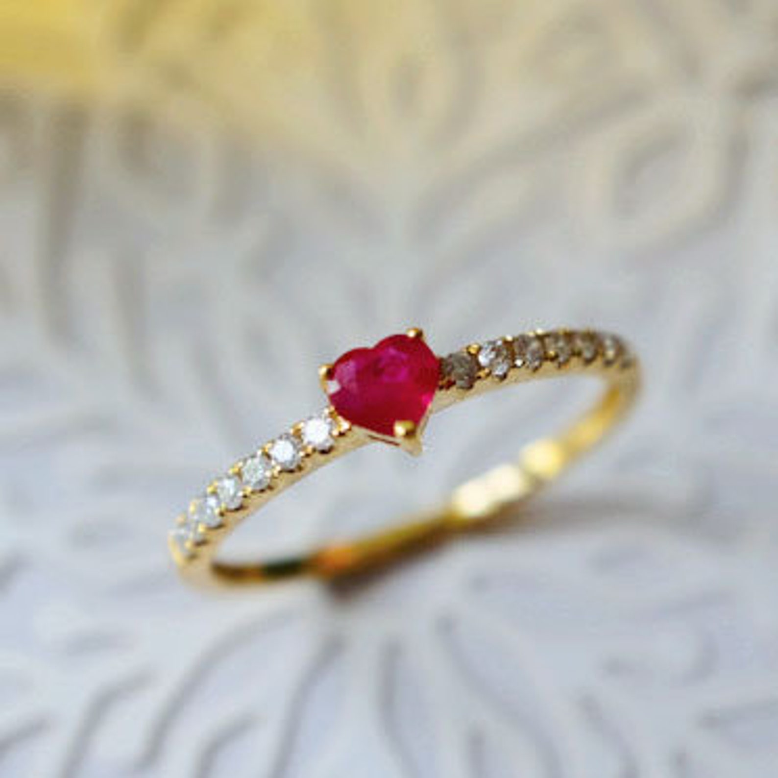Ruby Heart Ring 14K Heart Shape Ruby Diamond Engagement Ring - Etsy
