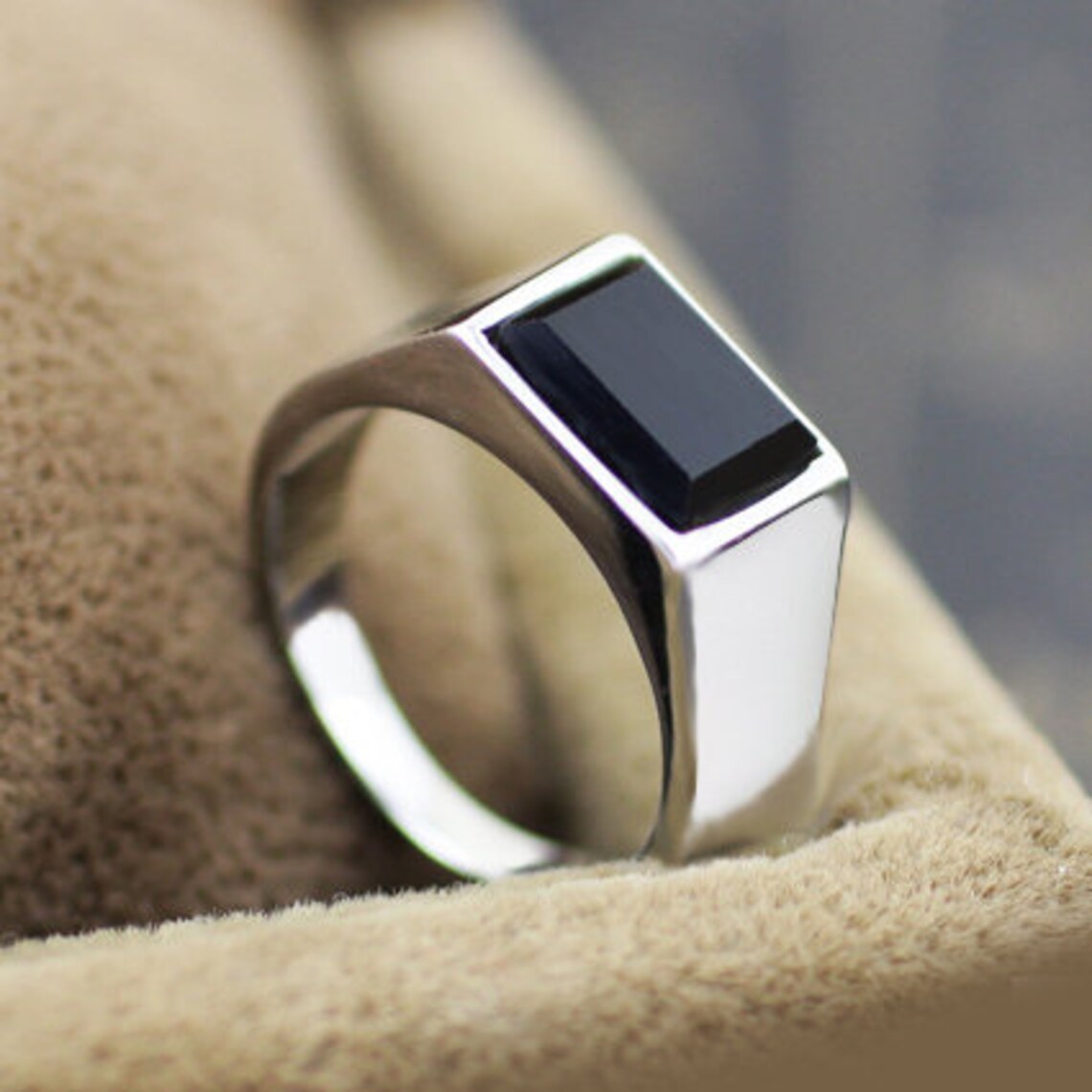 2.00ct Black Onyx Men's Ring Fine Quality Onyx Signet Ring Rectangle ...